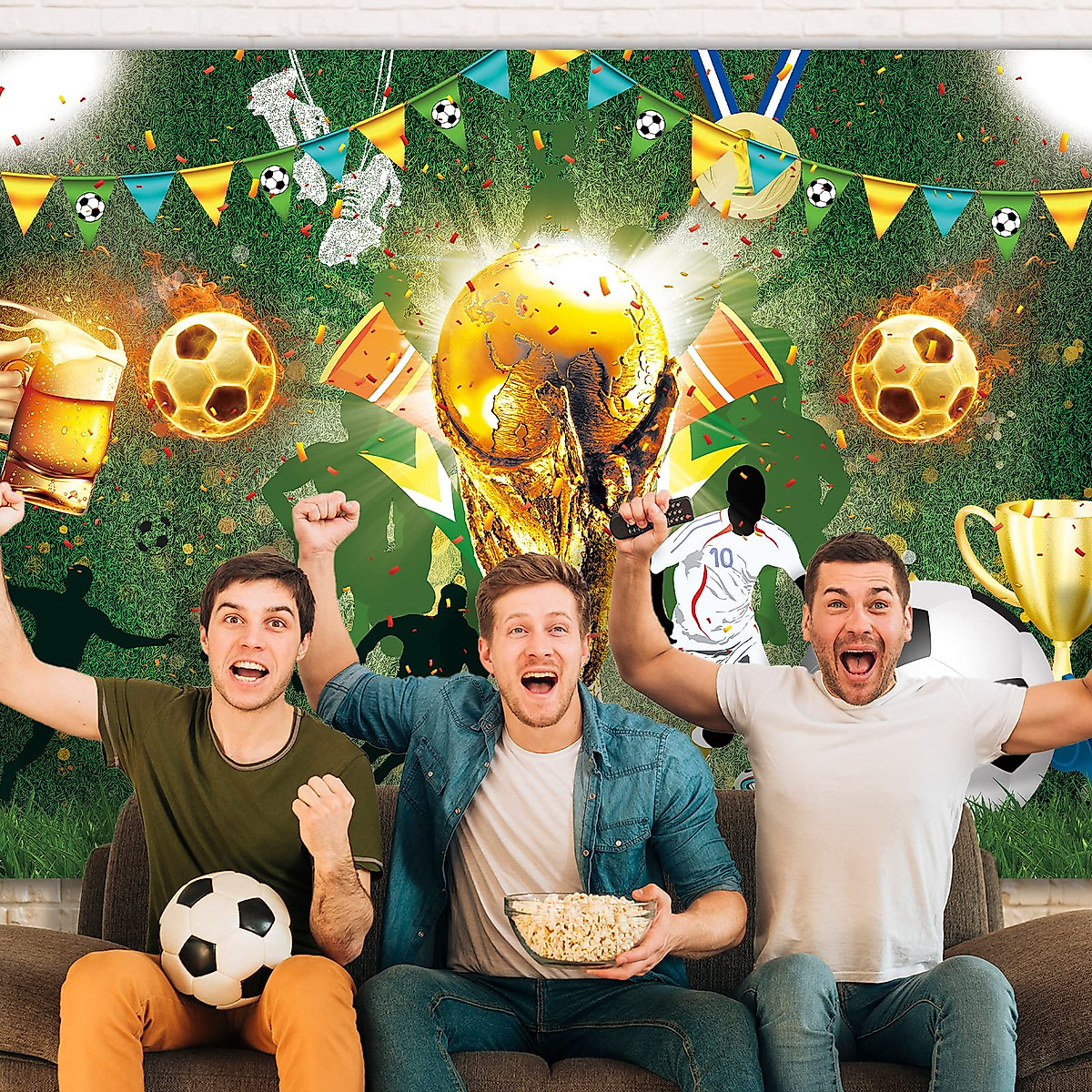 Soccer Backdrop,7x5FT Football Backdrop World Cup Backdrop Football Background Football Green Grass Field Photography Backdrop Soccer Banner for World Cup Party