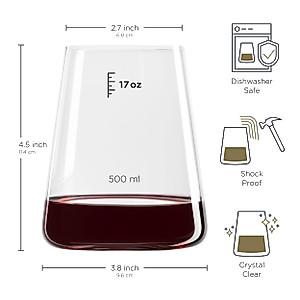 BENETI German Made Stemless Wine Glasses set 4 | Premium 17oz Stemless Wine Glass | Crystal Glass Cups For Red & White Wine, Modern Durable Drinking Glasses, Gift Idea for Men or Women
