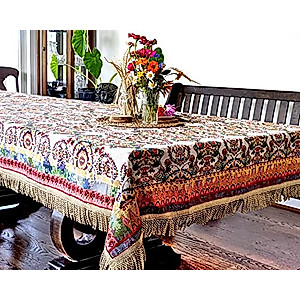 Tache Elegant Ornate Ivory Colorful Paisley Square Tapestry Table Cloth with Tassels, 35x35