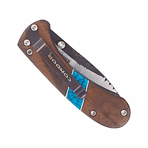Condor Tool & Knife Blue River Hunter Folder | Hunting Knife | Pocket Knife with a Walnut and Reconstituted Turquoise Stone Handle | Stainless Steel Folding Knife | 3.02in Blade | 5.5oz (3.5mm Thick)