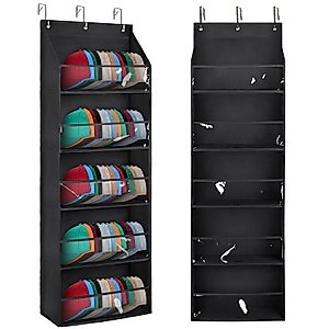 AROUY Hat Rack for Door-Hat Organizer for Baseball Caps-Baseball Hat Storage Organizer Clear Deep Pockets for Hanging in Closet or on Wall, 5 Tiers, Holds At Least 60 Hats, with 3 Hooks