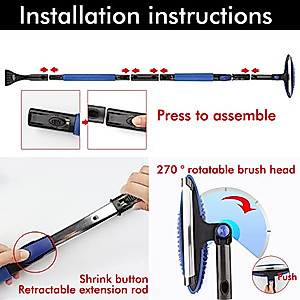 57 Inch Extendable Snow Brush and Ice Scraper, 270° Pivoting Snow Brush for Car Windshield, 3 in 1 Sturdy Snow Brush with Squeegee and Foam Grip, for RV SUV Truck, Gloves and Storage Bag Included