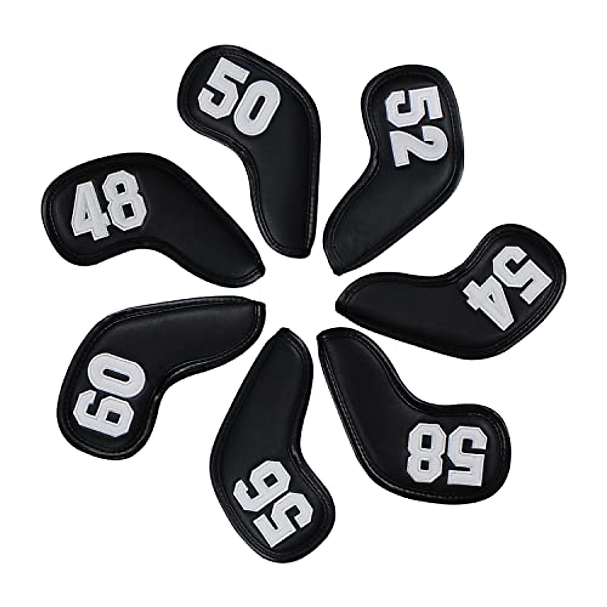 Scott Edward Prof 7Pcs Leather Wedge Golf Iron Head Covers Protective Club Waterproof & Scratch Resistant 48 50 52 54 56 58 60 Degree (Black White Number)