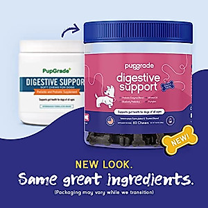 PupGrade Digestive Support Chews for Dogs - Upset Stomach, Diarrhea, Bowel, & Immune Support - Supplement with Probiotics, Prebiotics, Enzymes - Pumpkin, Blueberry, Mineral Oil - 60 Soft Chews