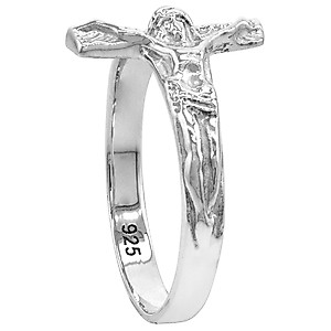 Sterling Silver Crucifix Ring Polished finish 1/2 inch wide size 8