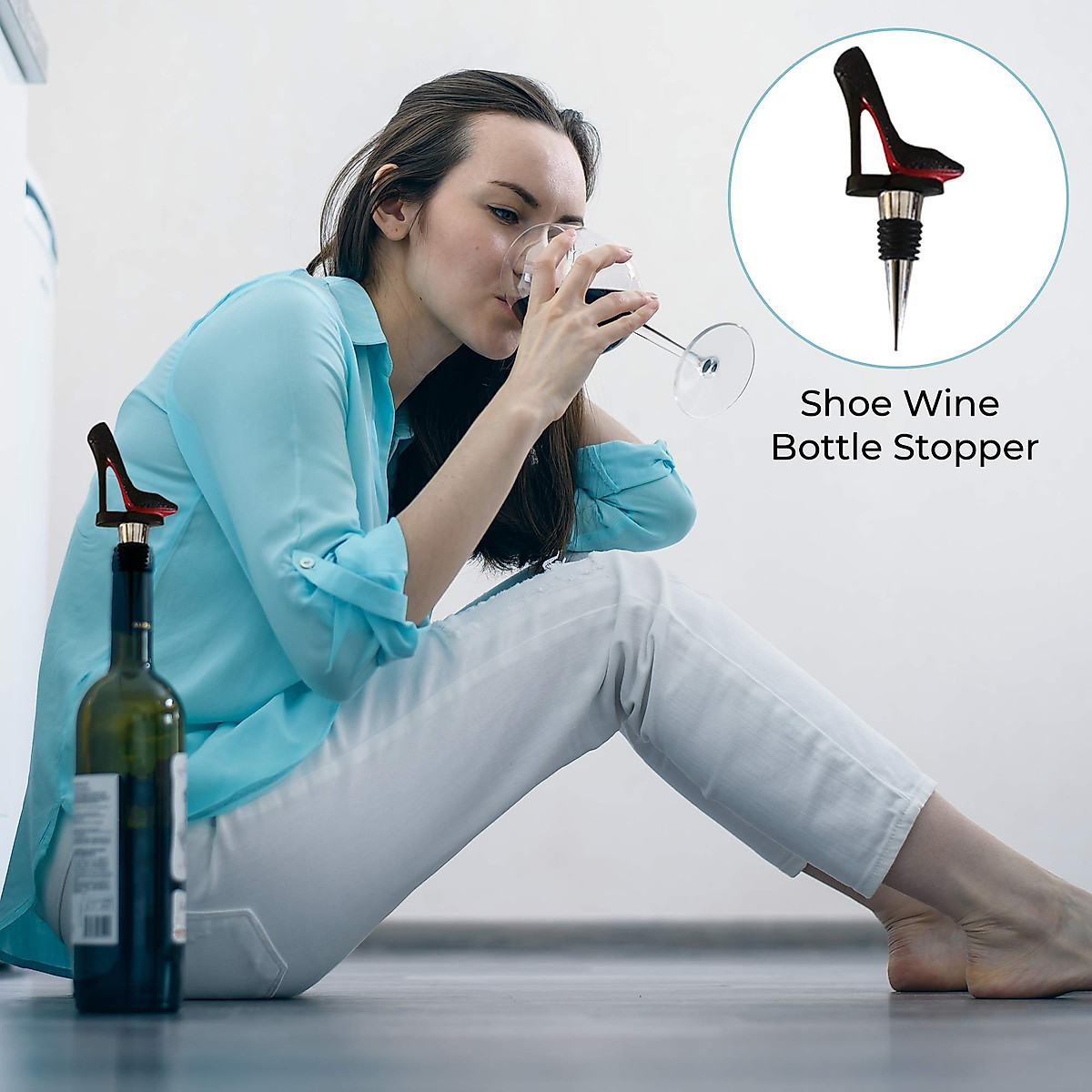 Trovety High Heel Wine Stopper Custom - Cute Black Shoe Elegant High Heels Cork for Women, Bachelorette Party Decor - Decorative Stainless Steel Beverage Topper - Reusable Champagne Bottle Plugs