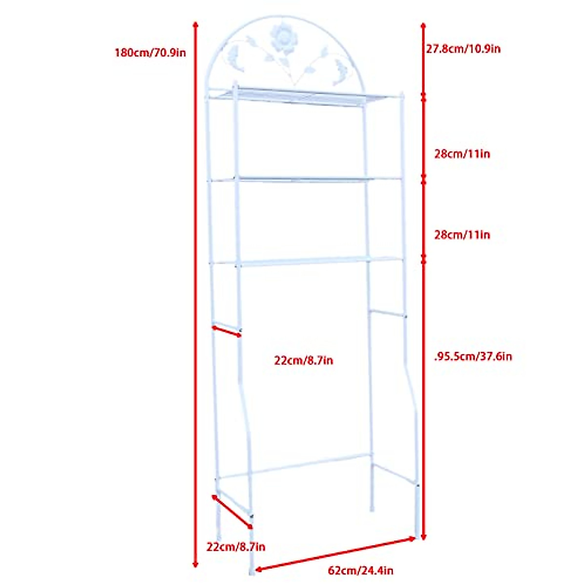 3-Tier Over-The-Toilet Storage Rack, Iron Space Saver Organizer Rack Stable Freestanding Anti-Tilt Shelf Bathroom Organizer Shelf Toilet Stands, 70.9x24.4x12.6 Inch (White)