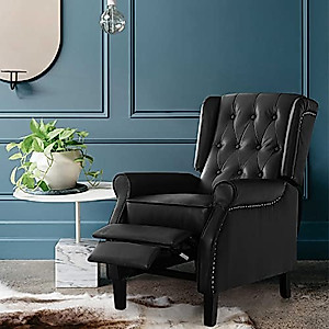 LEISLAND Leather Recliners for Small Space, Tufted Arm Chair Sofa, Leather Accent Chair for Reading, Living Room and Bedroom (Black)