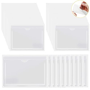 Self-Adhesive Index Card Pockets 30 Pcs 4.72 x 3.54 Inches & 10 Pcs 6.5 x 5 Inches, Blank Insert Cards for Storage Organizing Catalogs and Loss prevention