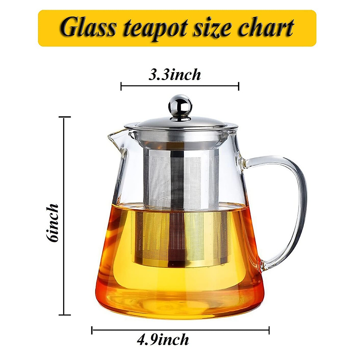 Glass Teapot with Removable Stainless Steel Infuser, Borosilicate Glass Tea Pot with Strainer,for Blooming Tea & Loose Leaf Tea, Microwave & Stovetop Safe (33OZ)