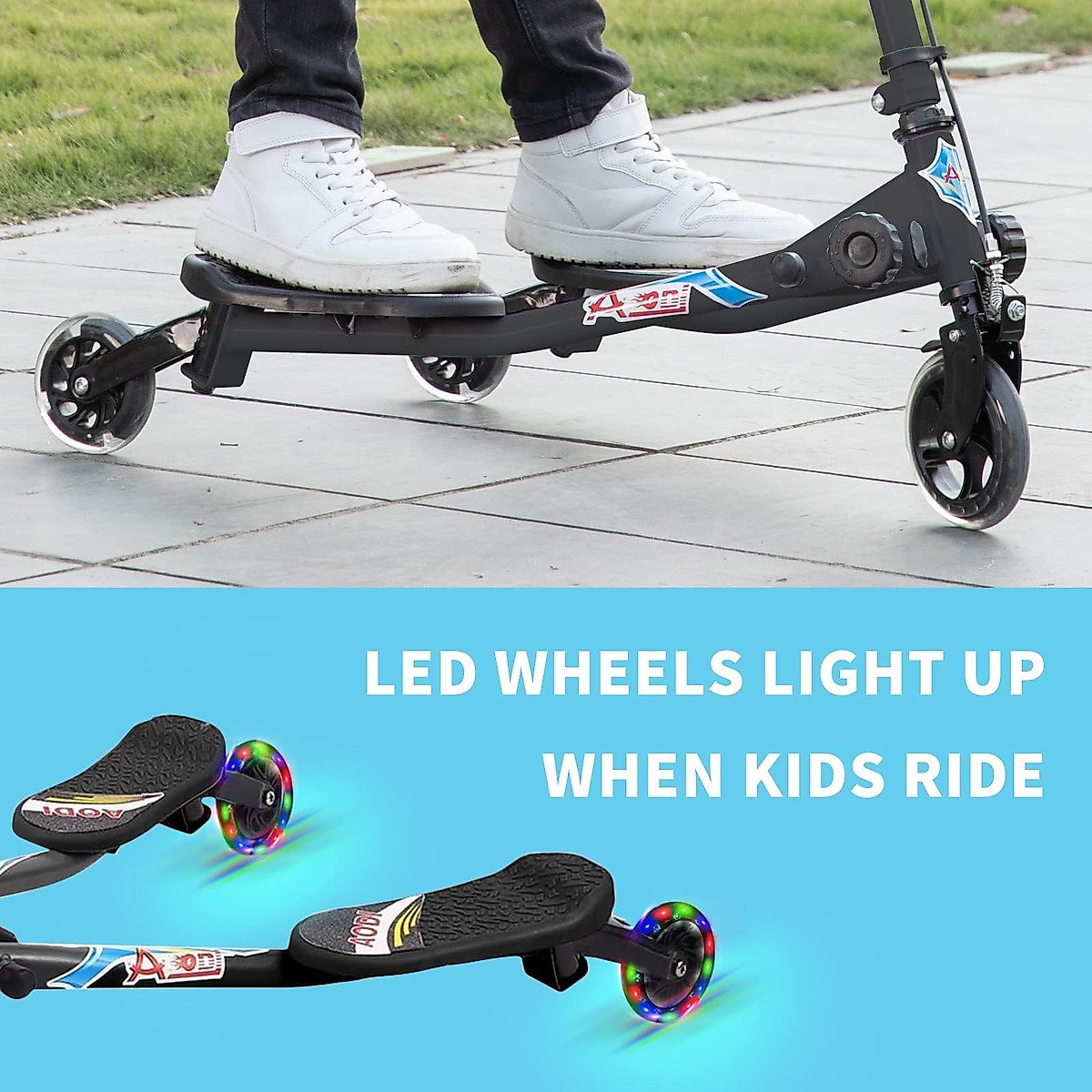 SANSIRP Swing Scooter for Kids, 3 Wheels Wiggle Scooter Foldable Self-Propelling Drift Kick Speeder Scooter with 3-Level Adjustable/Illuminated LED Wheels for Boys Girls Ages 3-8 Years
