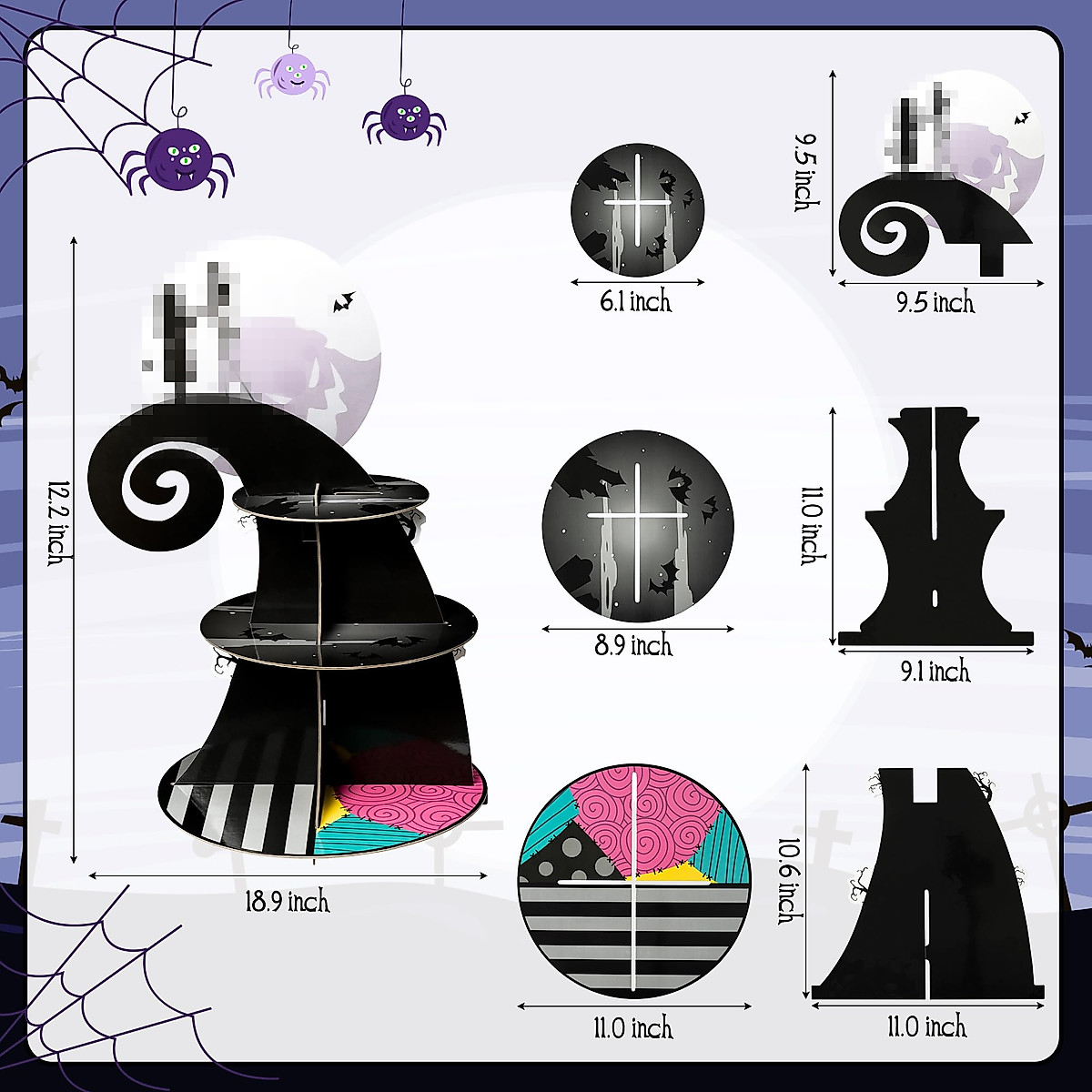 Z1juce Halloween Cupcake Stand 3 Tier Halloween Cardboard Cake Stand Tower Halloween Dessert Holder Halloween Dessert Tower Halloween Cupcake Serving Tray for Halloween Christmas Birthday Party Supply
