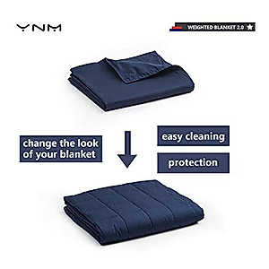 YnM Weighted Blanket with Cotton Duvet Bundle | 60''x80'' 15lbs, Suit for One Person(~140lb) Use on Queen/King Bed | Navy