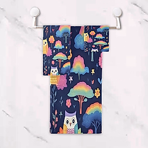 Flradish Cute Owls Rainbow Towels 3 Pack Bath Towels for Bathroom Set Soft Cotton Highly Absorbent Lightweight & Quickdry Towel Set 1 Bath Towel,1 Hand Towel,1 Washclothe