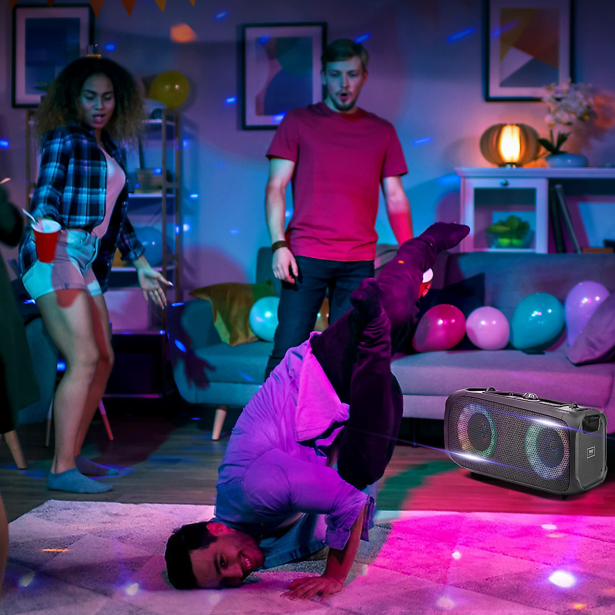 Pyle Wireless Portable Bluetooth Boombox Speaker, 500W Rechargeable Speaker Portable Barrel Loud Stereo System, Flashing LED, FM Radio/Aux/MP3/USB Flash Drive/Micro SD, Includes Wired Microphone