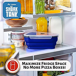 PIZZA PACK The Perfect Reusable Pizza Storage Container with 5 Microwavable Serving Trays - BPA-Free Adjustable Pizza Slice Container to Organize & Save Space, Blue 2pk