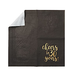 144-Piece Cheers to 30 Years Plates, Napkins, Cutlery, and Cups for Black and Gold 30th Birthday Party Supplies, Anniversary Decorations (Serves 24)