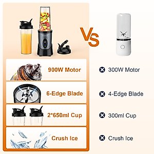 KOIOS 900W Smoothie Blender, Personal Blender for Shakes and Smoothies with 2 BPA-Free 22 oz Portable Blender Bottles and To-Go Lids, Single Serve Mixer Blender for Juices Baby Food, Nutritious Recipe
