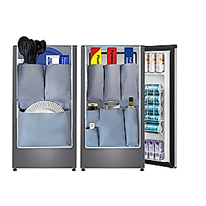EFP -ALL IN ONE 12 Pocket Dorm & Office Mini Fridge Caddy Organizer - Stores Pantry Items, Cutlery, Utensils, Bottles, Plates, & More For Home, Includes Collapsible Cutting Board & Dish Mat (Grey)