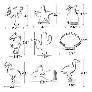 Cookie Cutter Set-9 Piece-Mermaid,Starfish,Seashell,Seahorse,Cactus,Pineapple,Flamingo,Palm Tree,Stainless Steel Cookies Molds for Summer Tropical Beach Party Supplies Decoration Handmade Cookie (1)