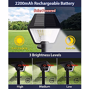 HAARAY Solar Spot Lights Outdoor 4 Sided Lighting Angle Landscape Lights, IP66 Waterproof, Auto On/Off, 3 Brightness Levels, 58 LED Solar Outdoot Lights for Yard Porch Garden, Cool White, 2 Pack