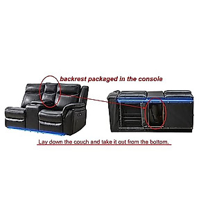 Modern Manual Reclining Motion Corner Sectional Sofa Couch ,PU Leather Upholstered Recliner Sofa & Couch W/ 2 Console Storage, 4 Cup Holders ,USB Ports and LED Stripes for Living Room Furniture Sets