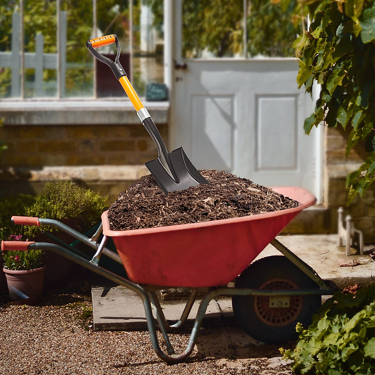 Dikuyeel Shovel for Digging, 28 Inches Garden Shovel with D-Grip, Metal Small Shovel for Gardening, Square Garden Shovel for Digging, Fiberglass Handle