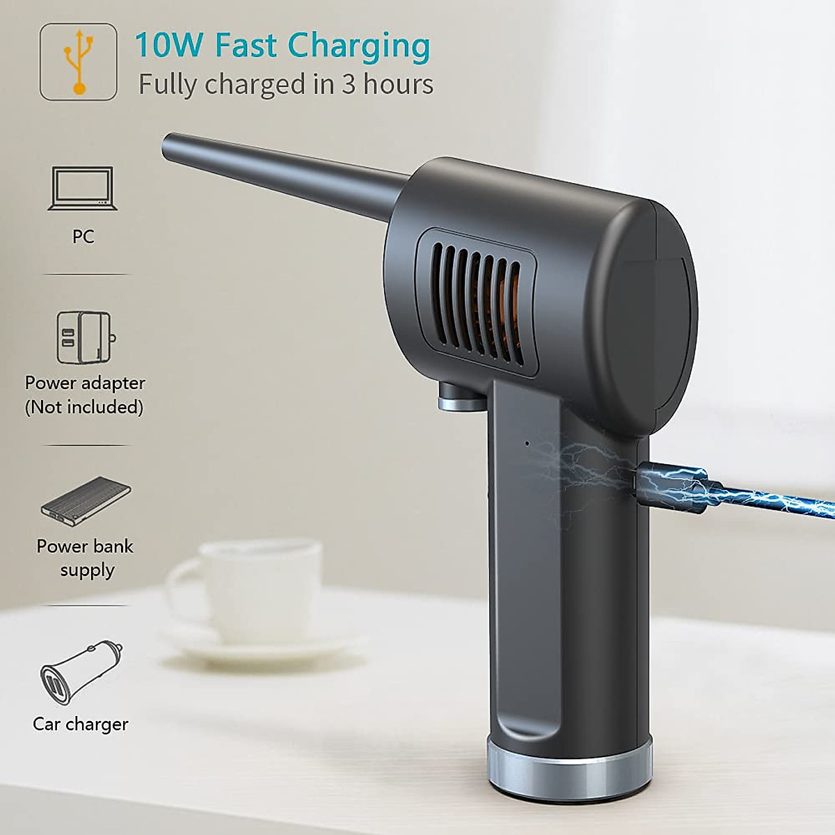 Electric Air Duster for Keyboard Cleaning, Rechargeable 6000mAh Battery, Cordless, Powerful, Energy-Efficient, Replaces Compressed Gas Cans, Air Blower for Electronics, Computers