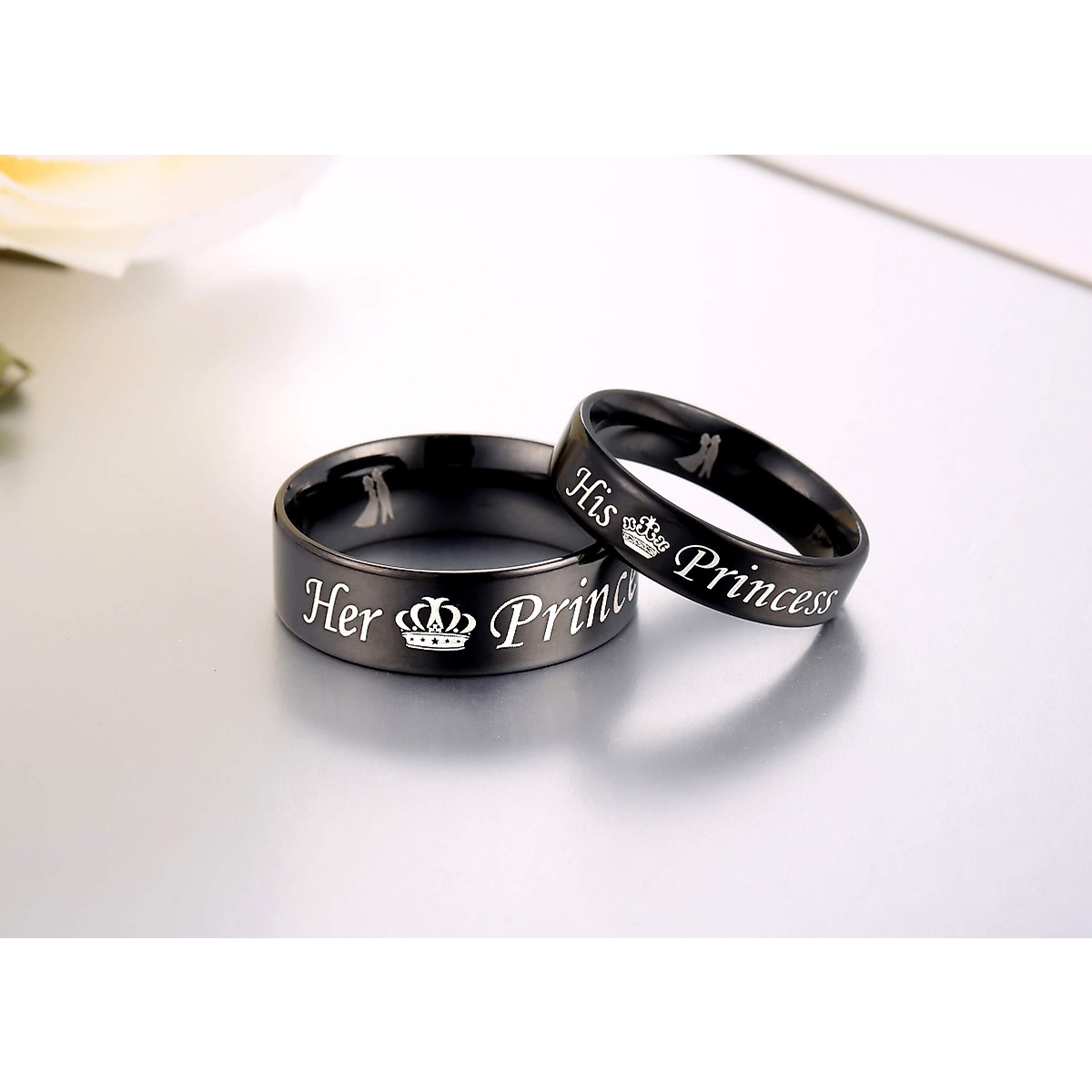 Global Jewelry His Princess Her Prince Titanium Stainless Steel Wedding Band Set Anniversary Engagement Promise Ring