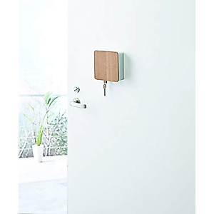 Yamazaki Home Square Magnetic Cabinet Accented Keychain Organizer | Steel + Wood | Key Storage, One Size, Ash