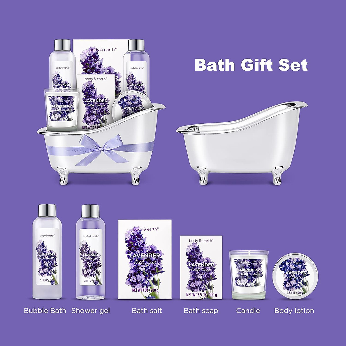 Gift Set for Women Body & Earth Gifts for Women Lavender Gift Baskets For Women Bath Sets for Women Gift with Bubble Bath Body Lotion Scented Candle Valentines Day Gifts for Her Bath Gifts for Women