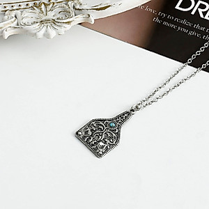 4 Pcs Western Jewelry Set for Women Bohemian Delicate Turquoise Necklace Set Women's Elegant Stainless Steel Vintage Turquoise Jewelry Set Square Boho Pendant Long Choker for Party Womens Accessories