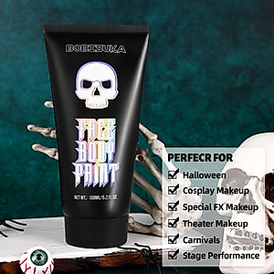 BOBISUKA 150ml PRO Large Tube Water-Based Clown White Face Body Paint, 5.2Oz FX Cream Washable Makeup Goth Joker Skeleton Face Painting for Adults Kids Cosplay Halloween Costume Makeup Foundation