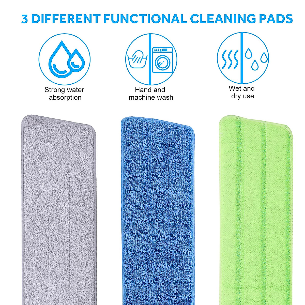 DEANIC 16" Wet Dust Mops Hardwood Floor with 3 Washable Pads Flat Mop Microfiber Mop for Floor Cleaning…