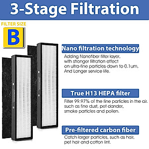 HEPA Air Filter Flt4825 B,Compatible with Germ Guardian True Hepa Filter Air Purifier Filter,Compatible with Germ Guardian Filter B Models AC4900CA, AC4825, AC4850PT, AC4820