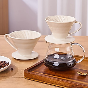 YOLIFE Pour Over Coffee Dripper, Pour Over Cone Coffee Maker, Ceramic, 2 Cup, Off White