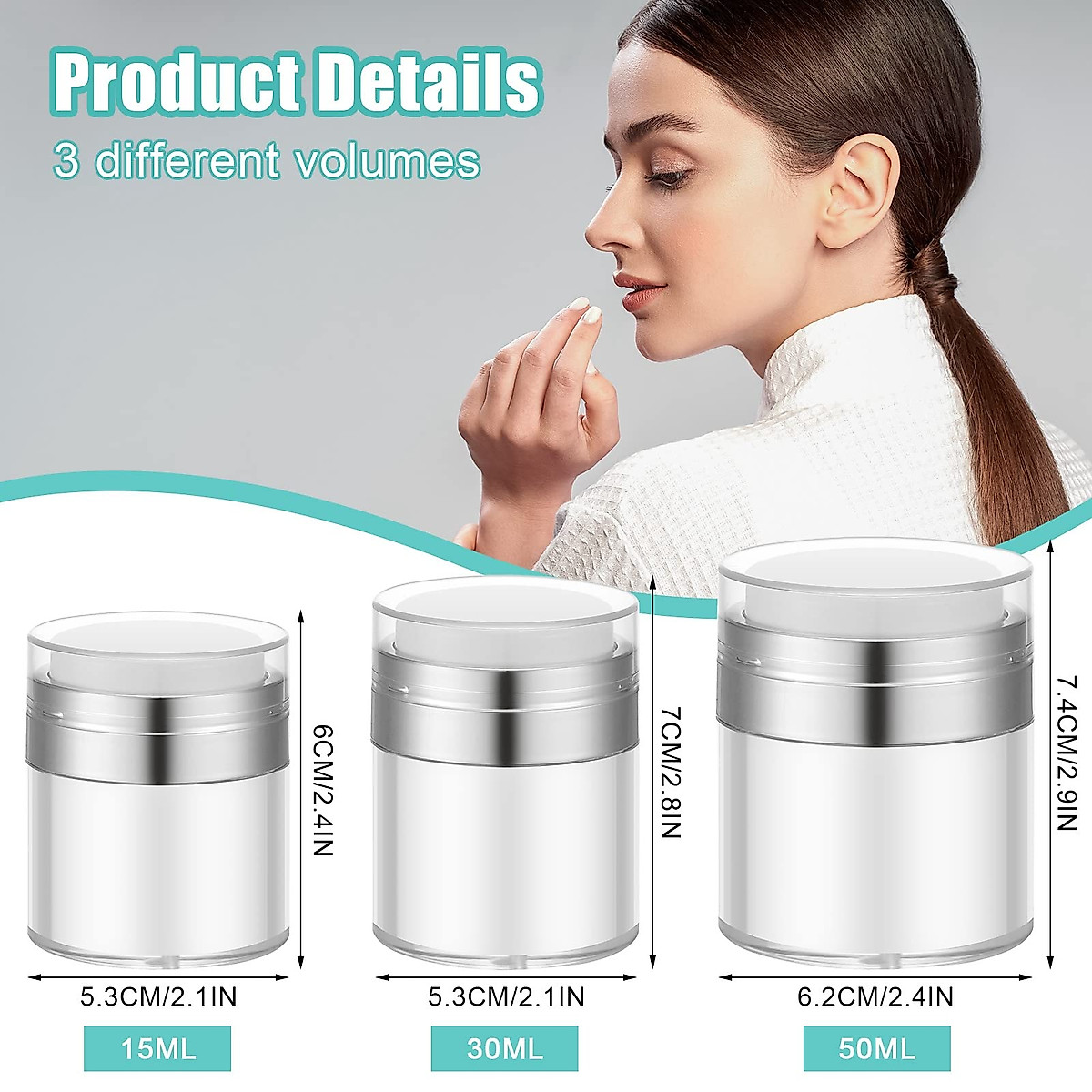 3 Pack Airless Pump Jar, Moisturizer Pump Container, Pump Moisturizer Container, Leak-proof Travel Containers for Thick Moisturizer, Skincare Cream, Travel Lotion Container（0.5oz /1oz /1.7oz）