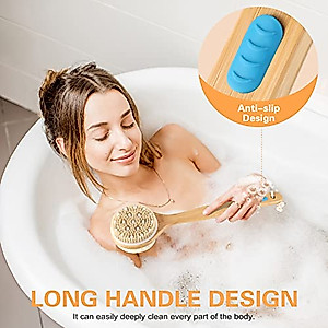 Shower Brush for Body, Coolbird Back Scrubber for Shower Brush with Soft and Stiff Bristles, Bath Dual-Sided Long Handle, Solid Wood Frame & Boar Hair Exfoliating Brush for Wet Brush Dry Brush