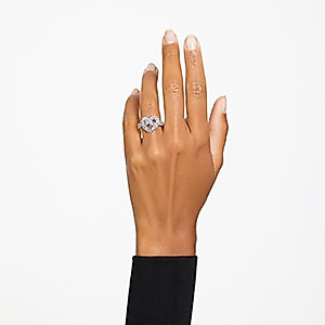 SWAROVSKI Matrix Cocktail Ring, Woven Heart-Shaped Ring with Clear Crystals on a Rhodium finished Setting, Size 5, Part of the Matrix Collection