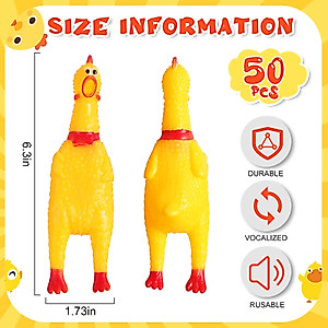 Honoson 50 Pcs Rubber Chickens Squeak Screaming Chicken Novelty Bulk Dog Toys for Pets Dogs Adults, 6.3 Inch(Yellow)