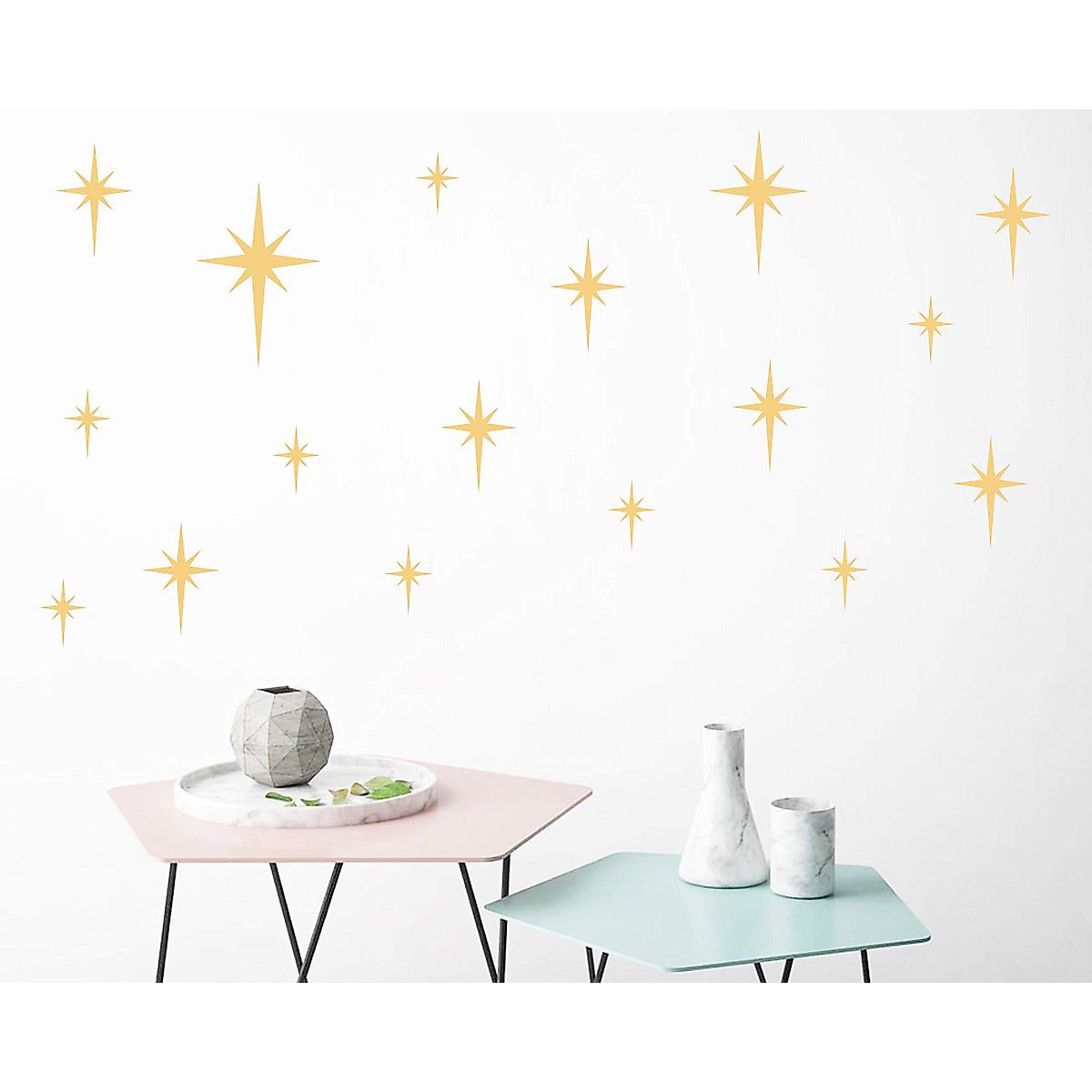 GESTYZ Retro Star Vinyl Wall Decals Starbursts Wall Stickers for Nursery Kids Room Wall Decals Unique Wall Decals for Baby Girls Boys Bedroom Nursery Decor(Y10) (Matte Gold)