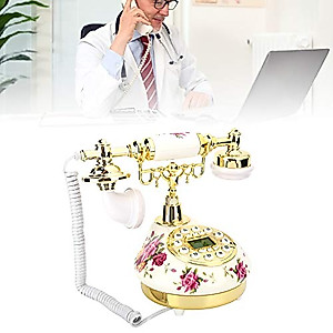 Antique Phones Corded Landline Telephone Retro Style Push Dial Ceramic Imitation Desk Telephone FSKDTMF Dual System for Home Office