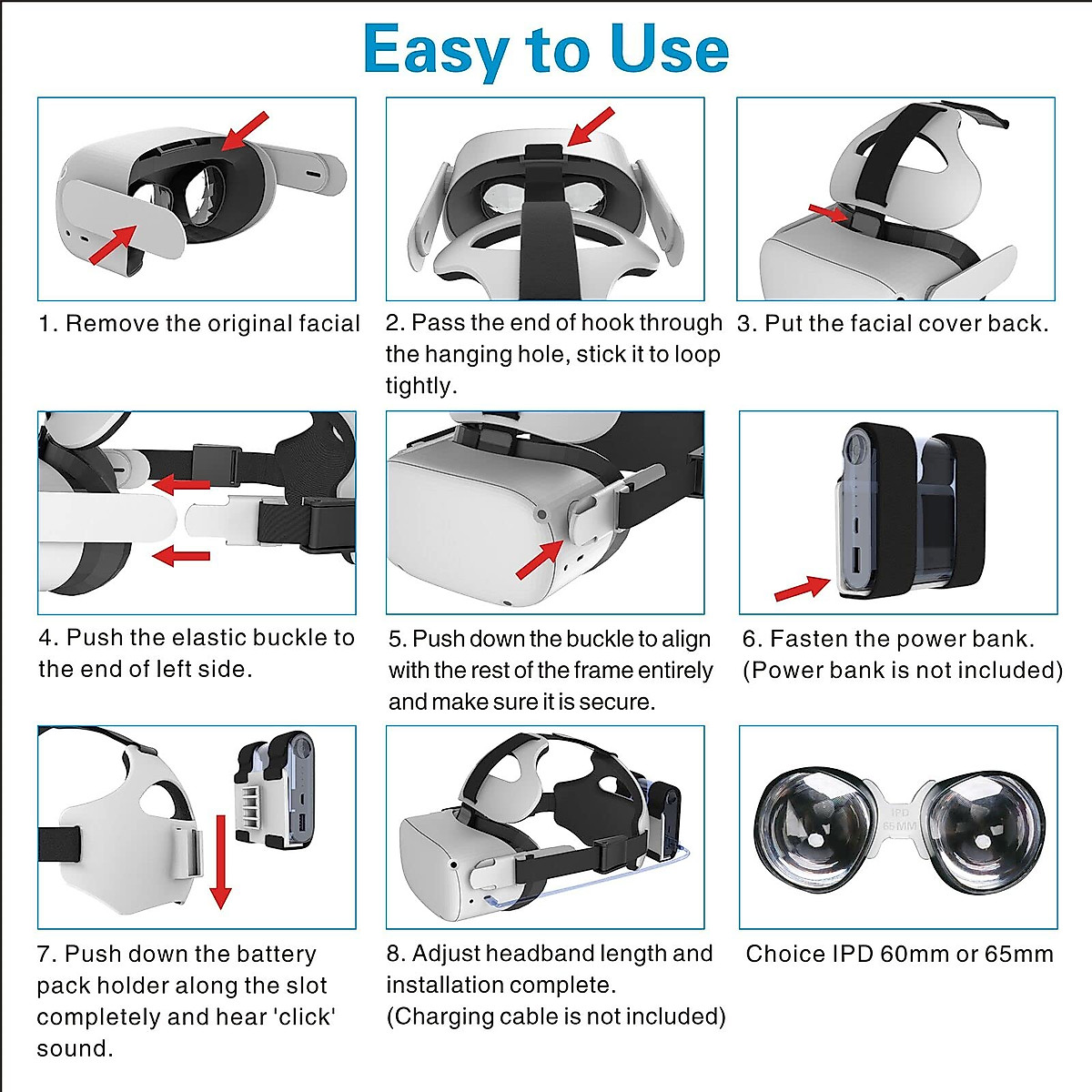 COSOOS LED Headlamp & Oculus Quest 2 Head Strap, Adjustable, Lightweight, Battery Powered, 1.6 Ounces