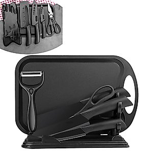 Generic Knife Sets, Black Kitchen Knife Set with Stainless Steel Kitchen Knife, Melon Planer, Holder, Suitable for kitchens, hotels, and restaurants