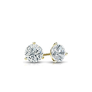 Diamond Wish 18k Yellow Gold Round Diamond Stud Earrings (1/6 carat TW, Good, SI1-SI2) 3-Prong Martini, Push-Back