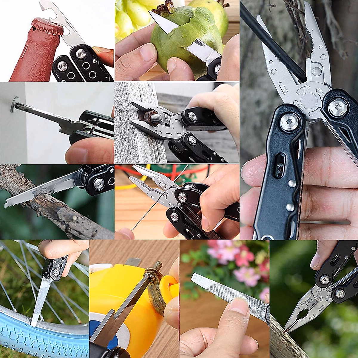 Multitool Knife for Men, Pliers Tools 15 in 1 Multi Tool with Safety Lock Screwdrivers Saw Bottle Opener Durable Sheath Perfect for Camping Survival Hiking