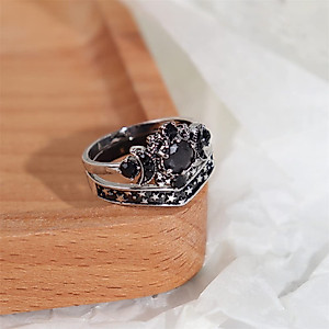 Fuqimanman2020 Wicca Pagan Triple Moon Godness Band Ring Set Purple Crystal Cresent for Women Wedding Engagement Promise Jewelry (B, 9)