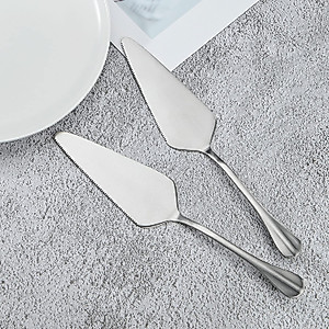 Pie Server Stainless Steel, HOFTEN Cake Pie Pastry Server Set of 5, Professional Dessert Server For Cake Cheese Pie Pizza and more, Serrated Cake Knife （8.93inch Length)