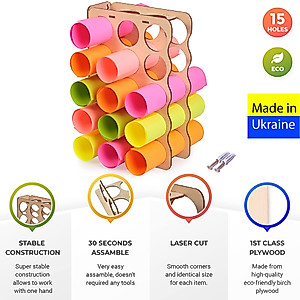 Woodencrew 15 Holes Wall Mount Vynil organizator, Vinyl Storage Organizer, Rack Acrylic Holder, Art Roll Organizer, Craft Tower, Multiple Large Holes Display Stand for Vinyl Rolls V1.1