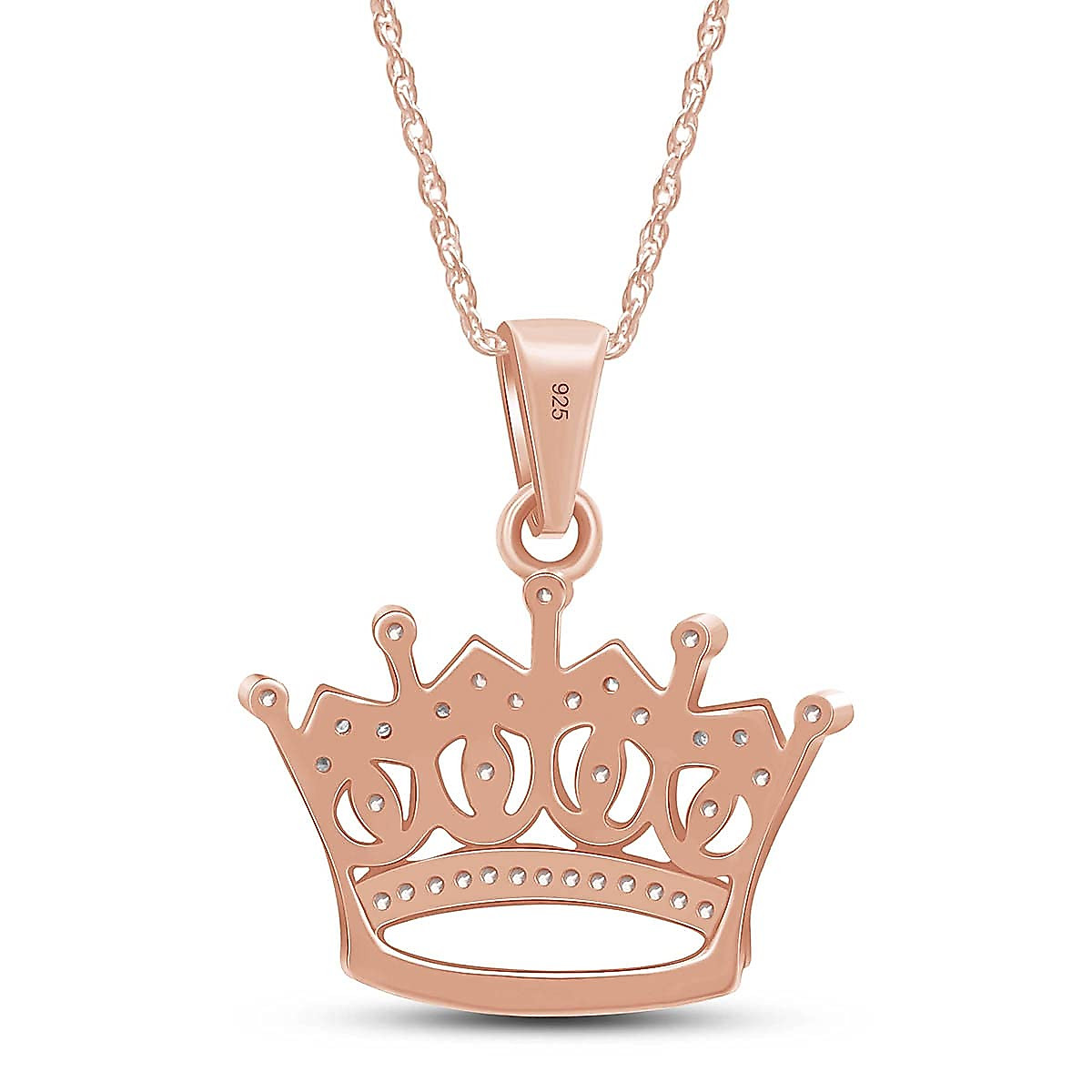 Jewel Zone US Natural Diamond Crown Pendant Necklace in 14K Rose Gold Over Sterling Silver